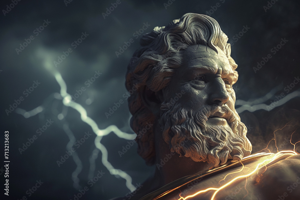 zeus looking forward in the lightnings dark theme , 3d render Stock ...
