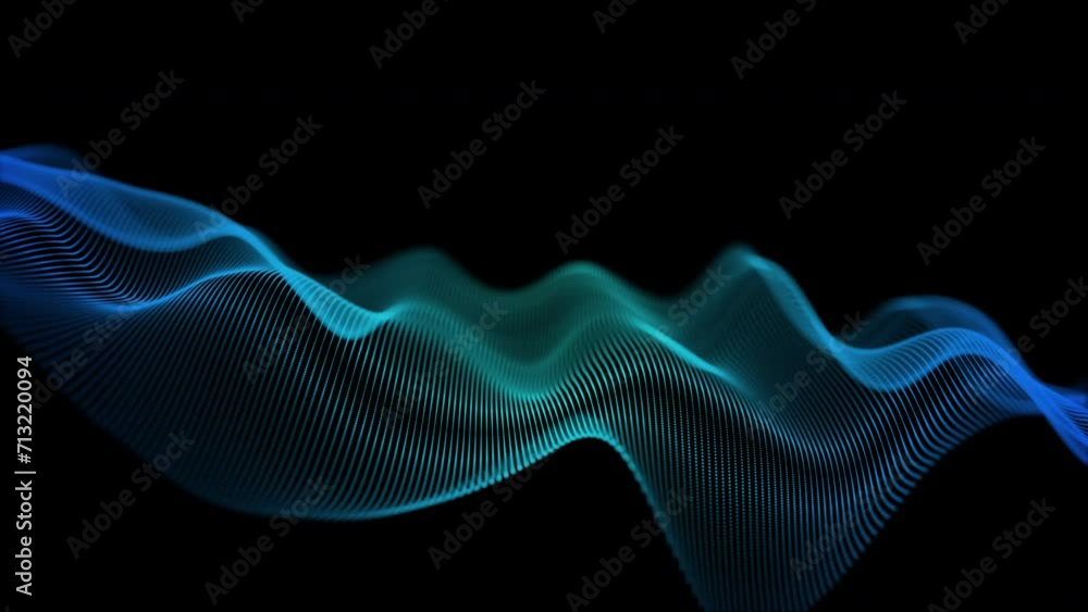 Abstract blue wave form animated loop with blue light digital effect on ...