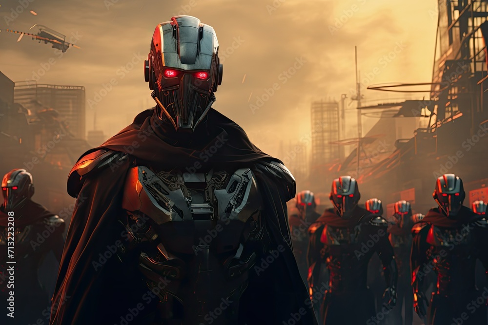 Futuristic cyborg soldiers in a futuristic city, 3d render, alien ...