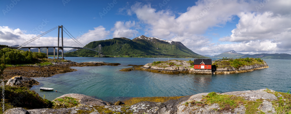 The Gjemnessund Bridge, Gjemnessundbrua a suspension bridge that ...