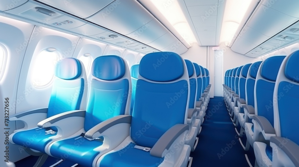 airplane interior with blue seats and a corridor. aero concept ...