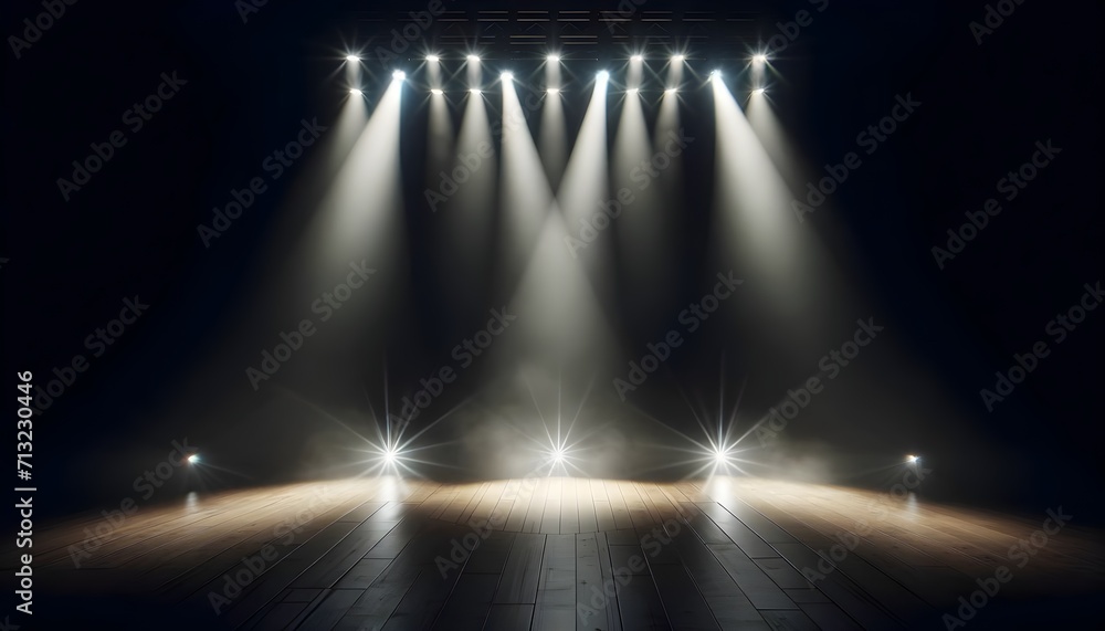 Foto de This image depicts a dark stage illuminated by stark beams of ...