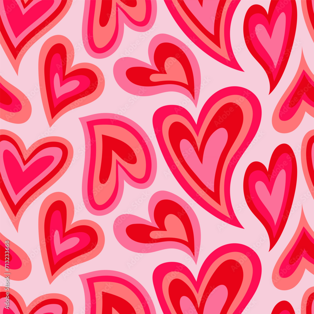 Groovy Hearts Seamless Pattern. Psychedelic Distorted Vector Background ...