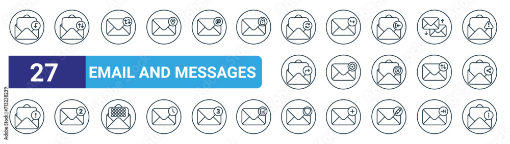set of 27 outline web email and messages icons such as receive mail ...