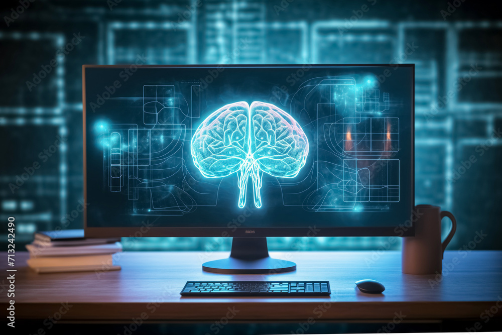 Computer monitor vividly demonstrates cerebral activity. Intersection ...