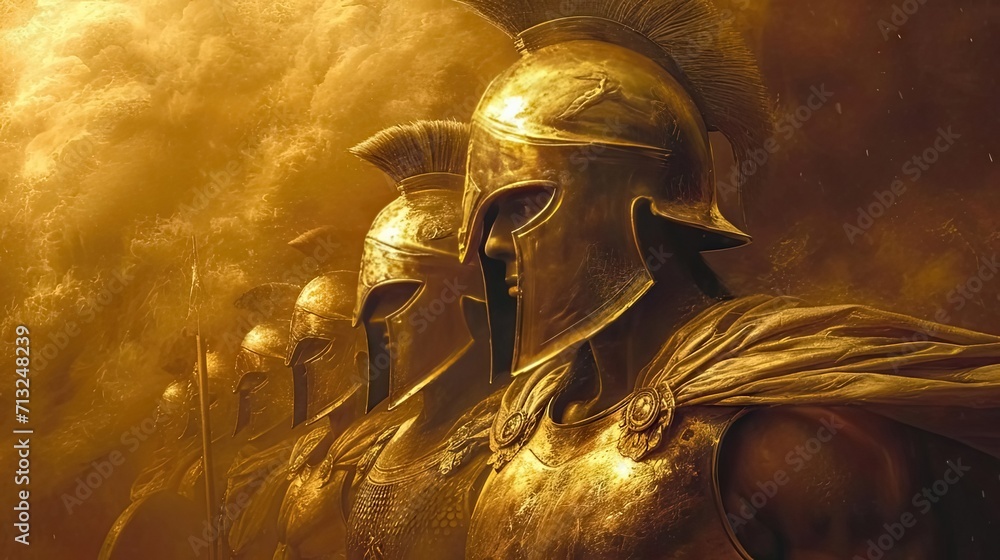 Majestic Greek Gods Donning Plate Armor Amidst the Enigmatic Clouds. A ...