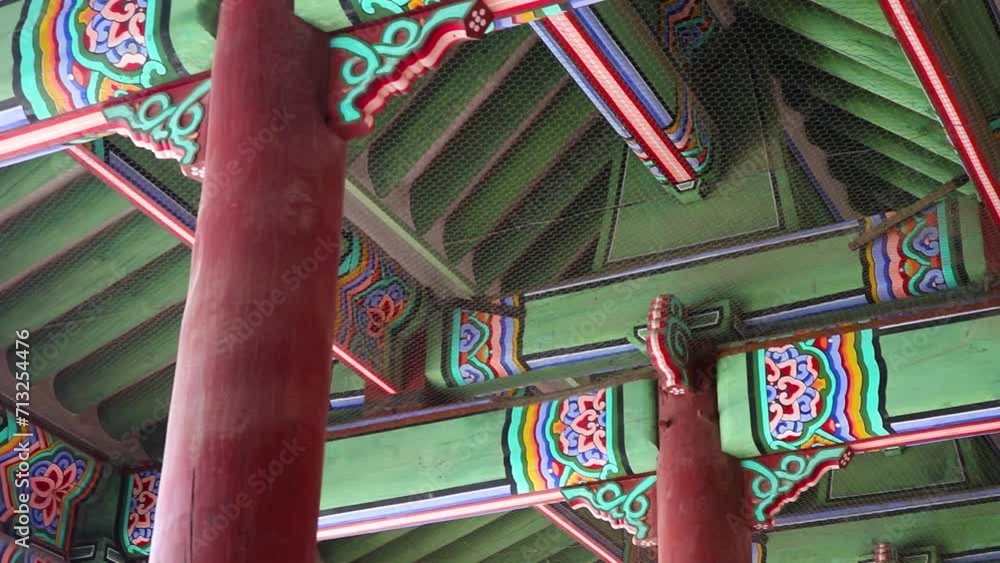 Korean Traditional wooden temple detail and Dancheong at Gyeongbokgung ...