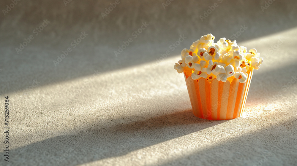 An illustration of a minimalist popcorn piece casting a long, dramatic ...