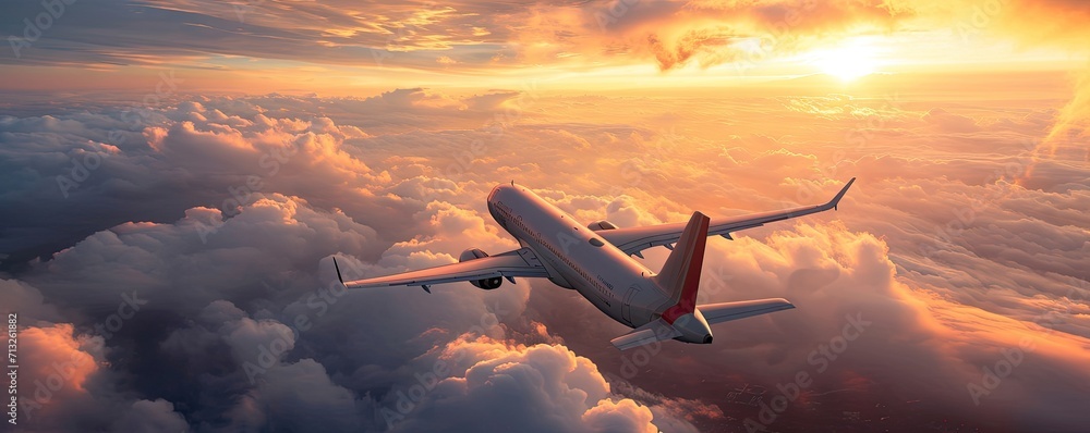 Travel sky with sun setting on airplane aviation capturing sunset and ...