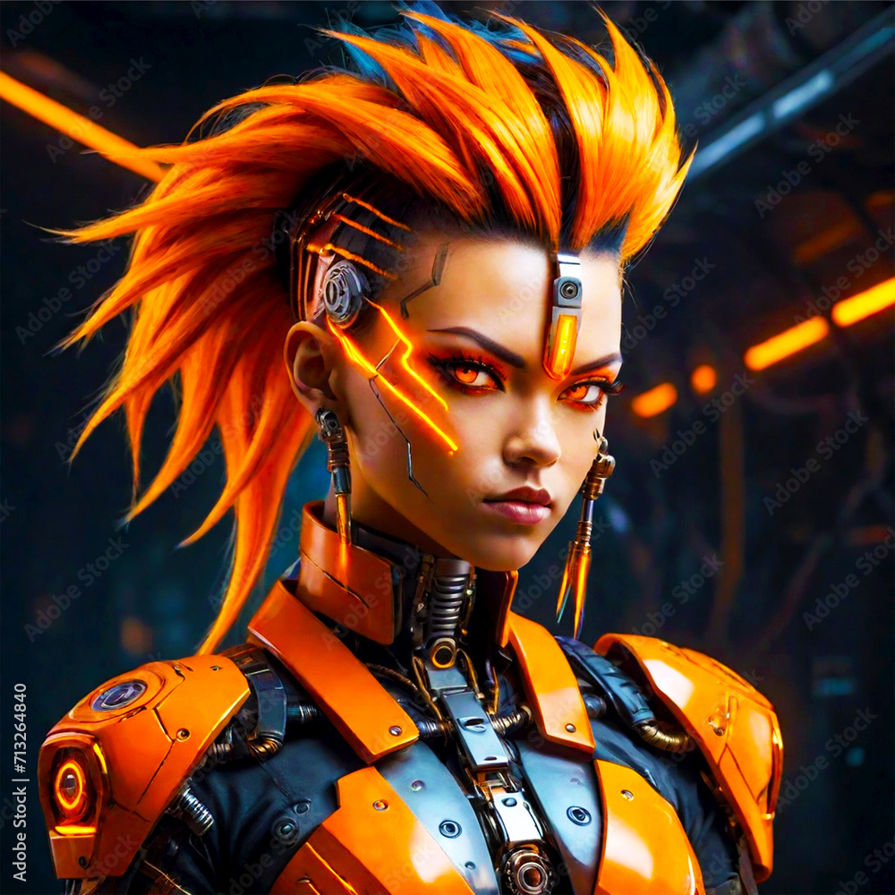 Cyberpunk Women Military Soldier wearing Futuristic Headphones and ...