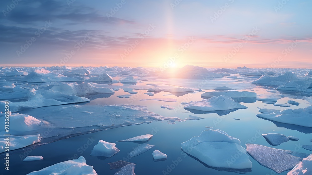 Ice sheets melting in the arctic, antarctic, or polar region ocean and ...