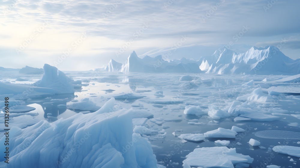 Ice sheets melting in the arctic, antarctic, or polar region ocean and ...