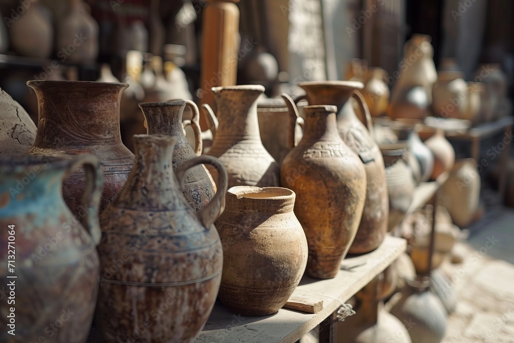 Ancient pottery vessels in an archaeological setting tell the story of ...
