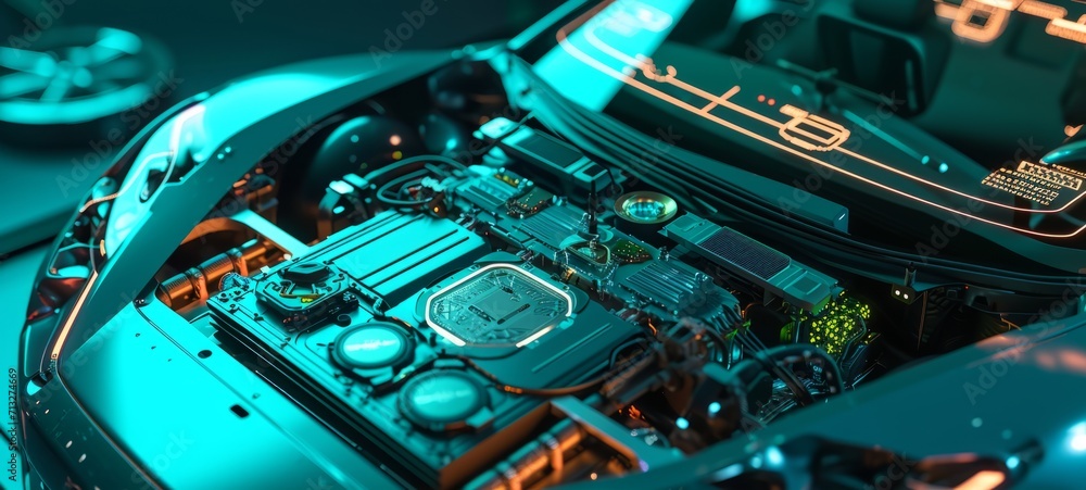 3D graphic rendering showing a fully developed electric vehicle ...