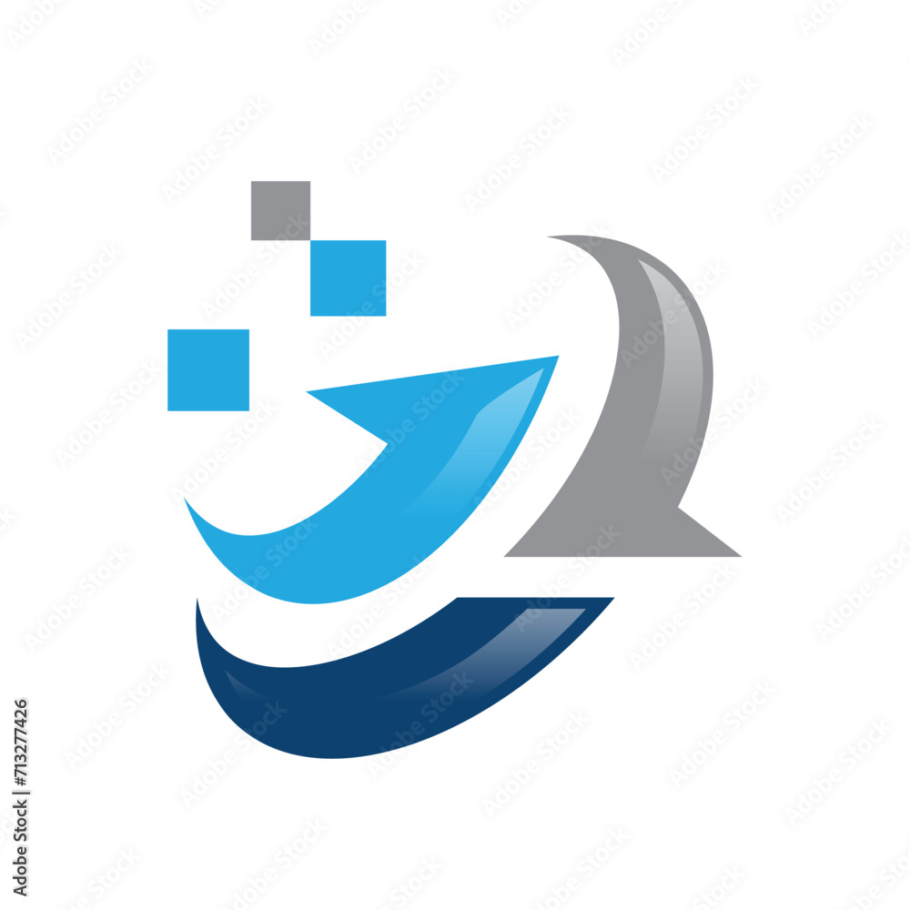 Abstract arrow swooshes with square bits for tech company, startup ...