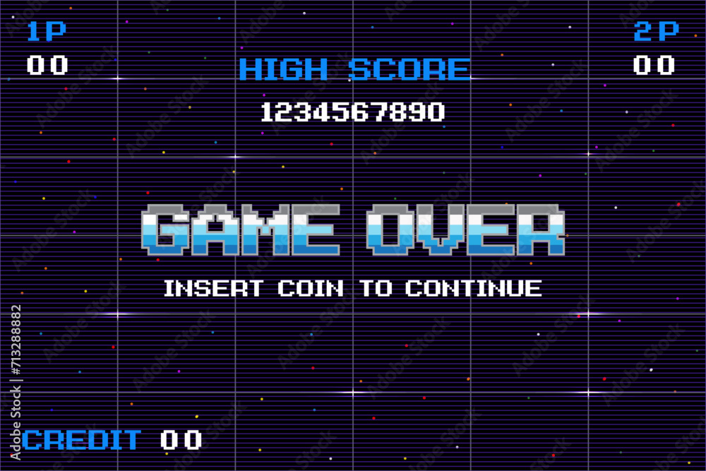 Vetor de GAME OVER INSERT A COIN TO CONTINUE .pixel art .8 bit game ...