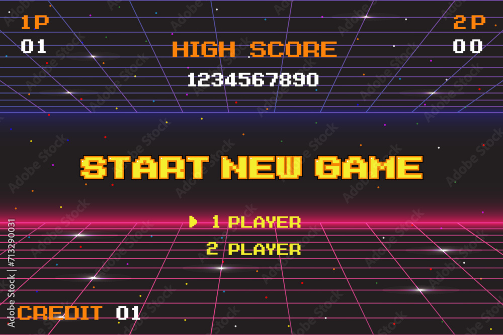 START NEW GAME play .pixel art .8 bit game. retro game. for game assets ...