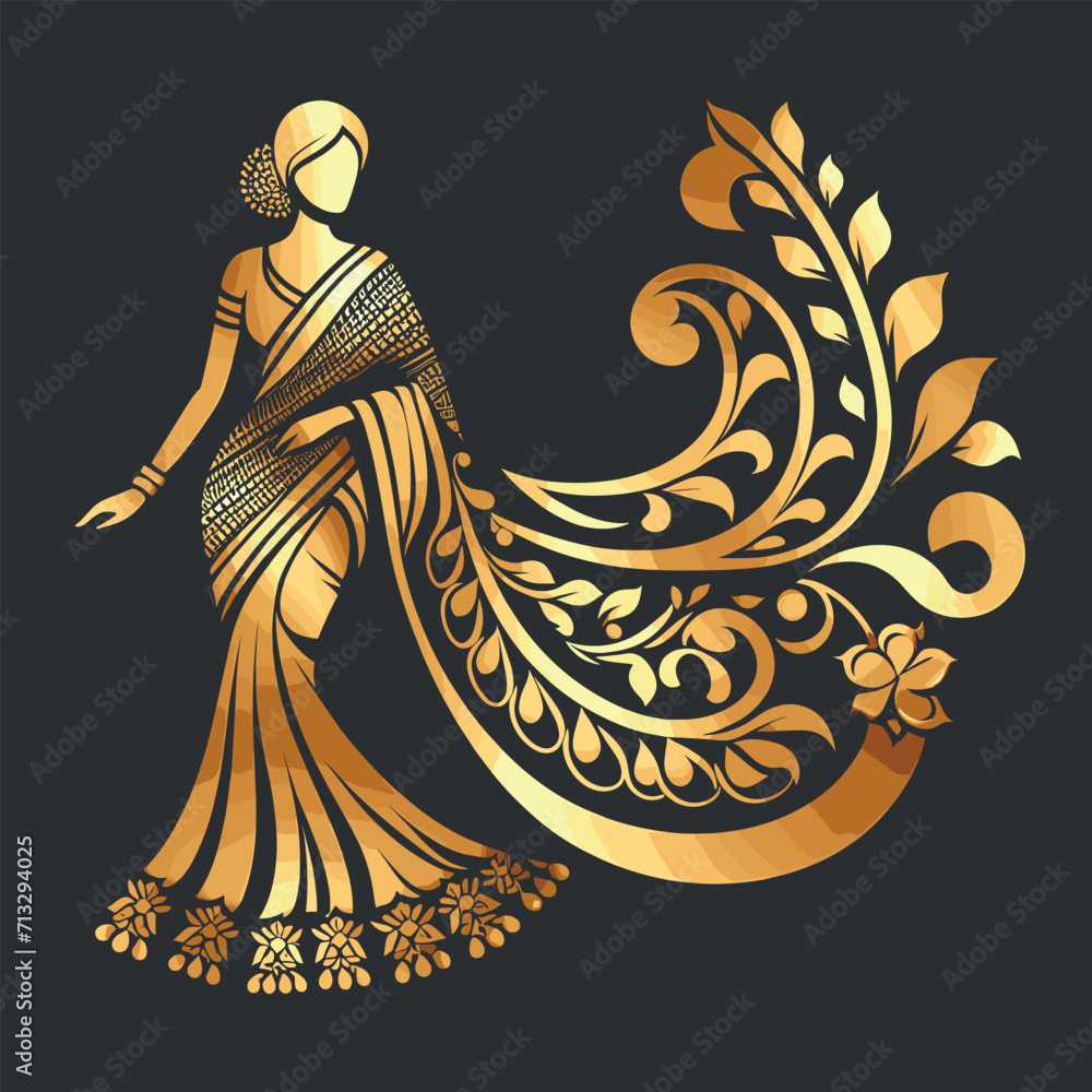 Vector saree with women's figure clothing logo design, Generative Ai ...