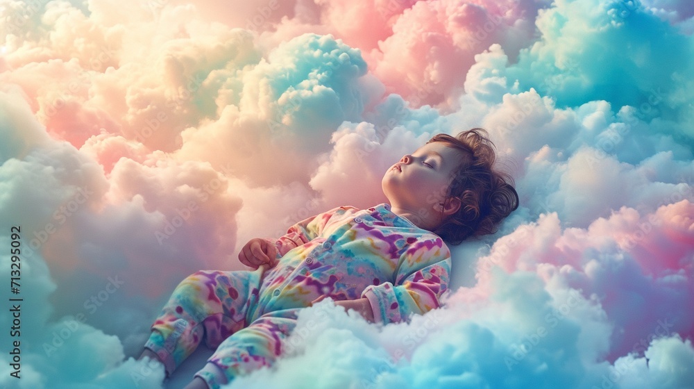 Slumber Fantasies: Dreams of a Sleeping Child Amidst Colorful Clouds ...