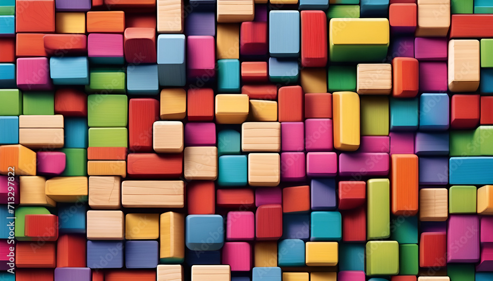Colorful Smooth wooden blocks aligned in a straight satisfactory manner ...