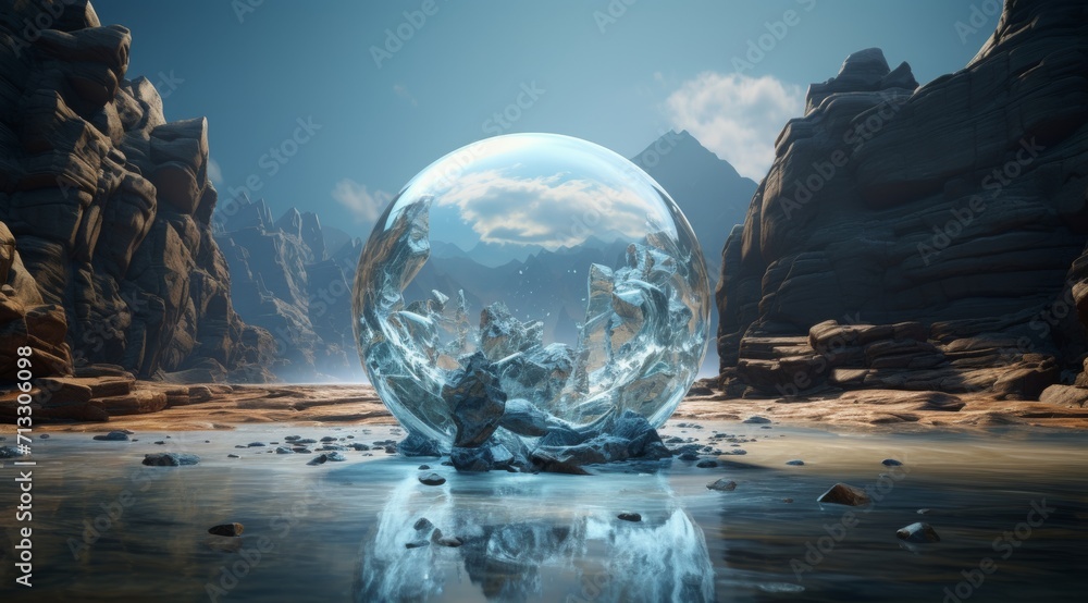 Realistic water drop with an ecosystem for world water day. A water ...