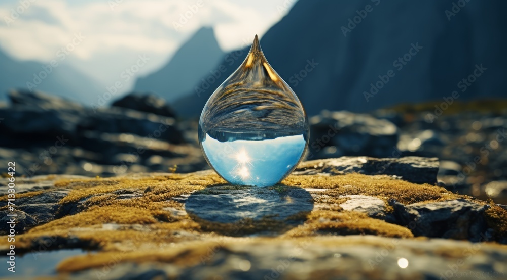 Realistic water drop with an ecosystem for world water day. A water ...