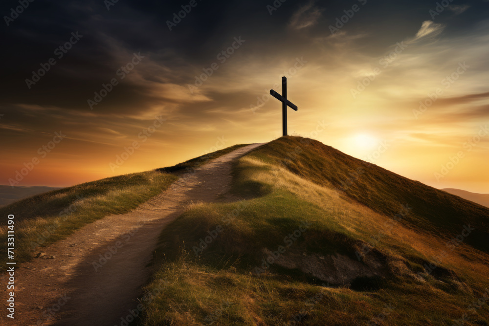 AI Generated Image of Path leading to the Christian cross on a hill ...