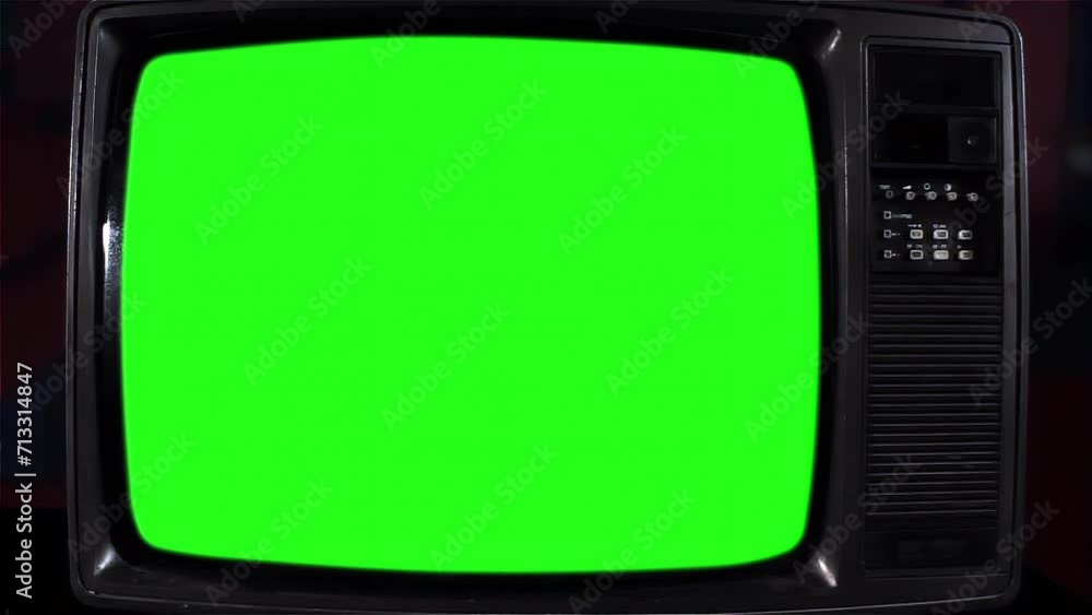 Old TV Turning on Chroma Key Green Screen with Static Noise and Color ...