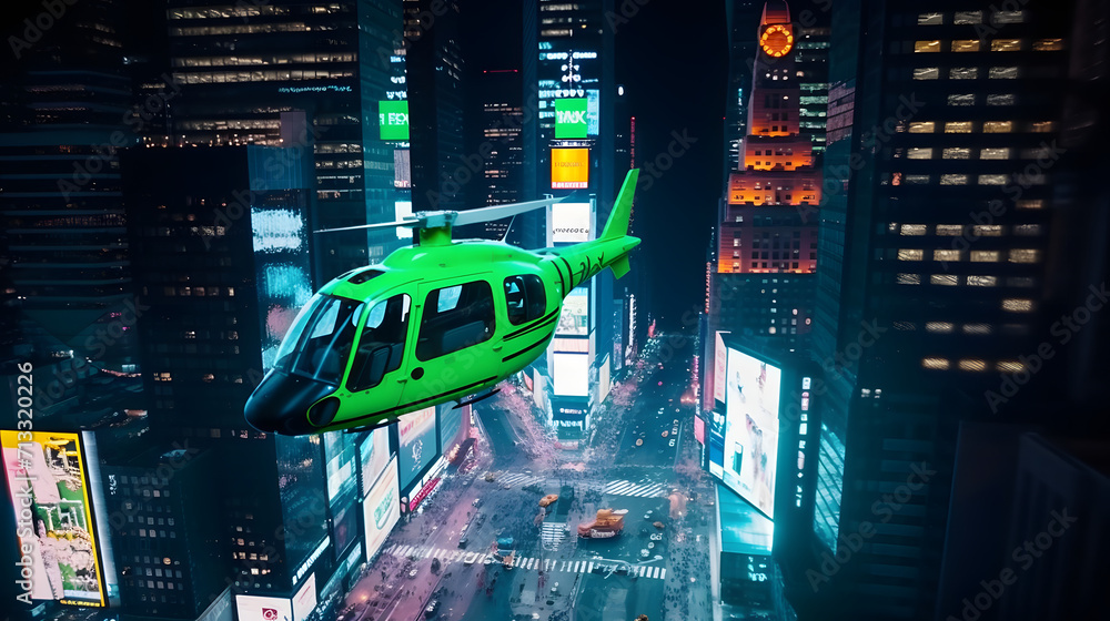 Helicopter Night Tour of New York City. Illuminated Times Square with ...