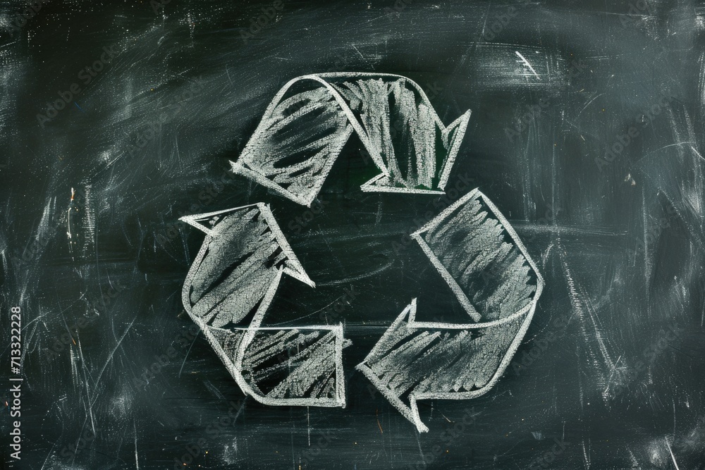 Recycling symbol drawn with white chalk on a blackboard, concept of ...