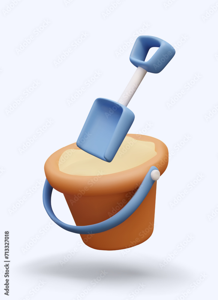 Children bucket with sand and shovel. Summer toys for kids to play ...