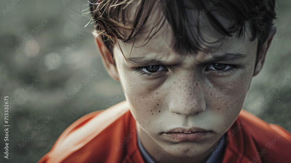 Defeat: A Young Kid on the Soccer Field, Close-Up, Expressing Emotions ...