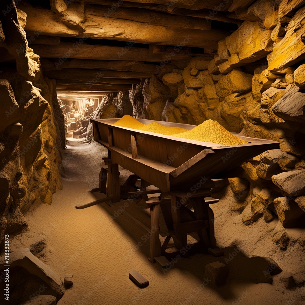 Gold mine with gold dust in trough Stock Illustration | Adobe Stock