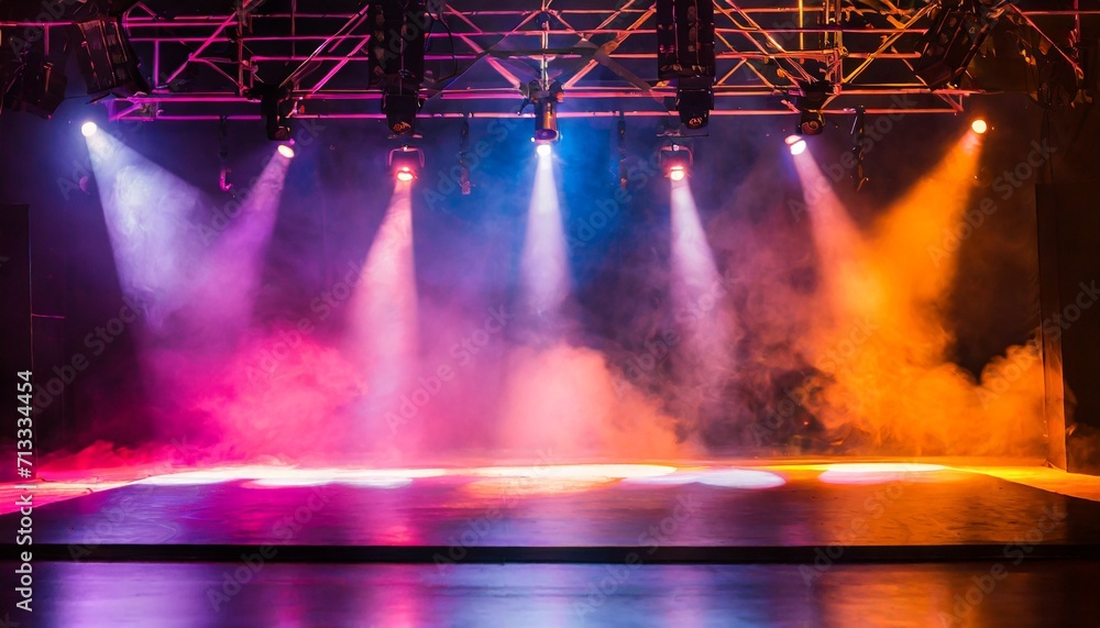 Stage with smoke and spotlights. Dramatic reveal. AI generated image ...