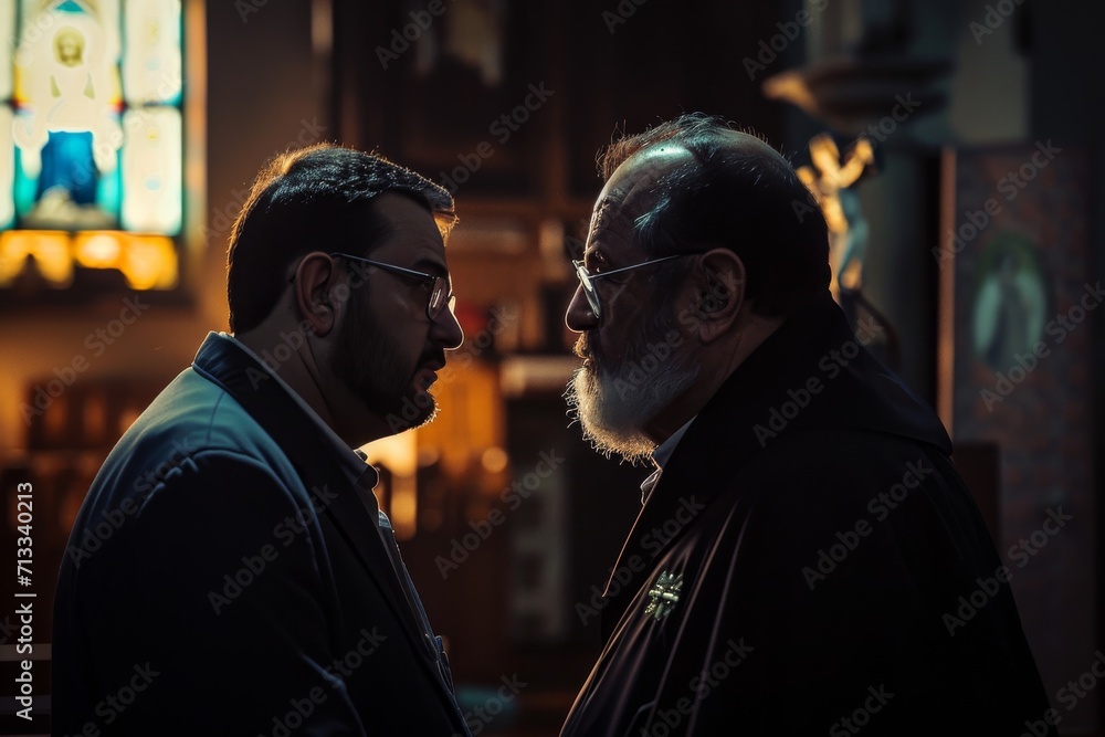 Personalizing A Dialogue Between A Man And Priest During Confession ...