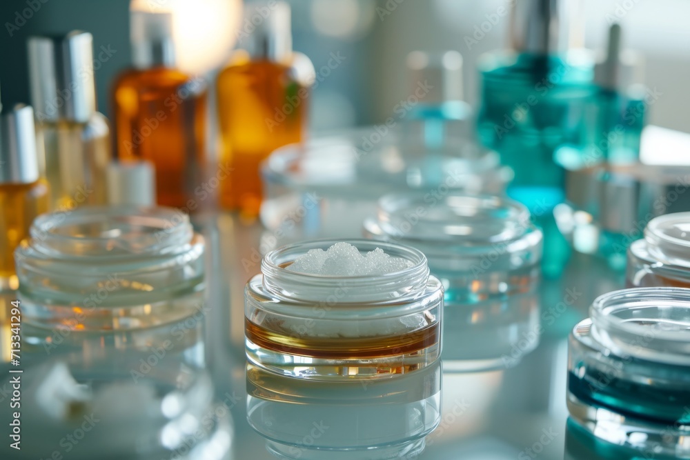 Cosmetic Products, Scrubs, Serums, And Gels In Petri Dishes ...