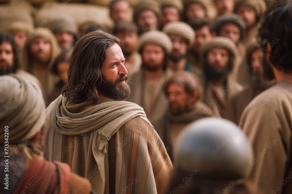 Jesus' Back View During A Gathering Of Disciples, Sharing Profound ...