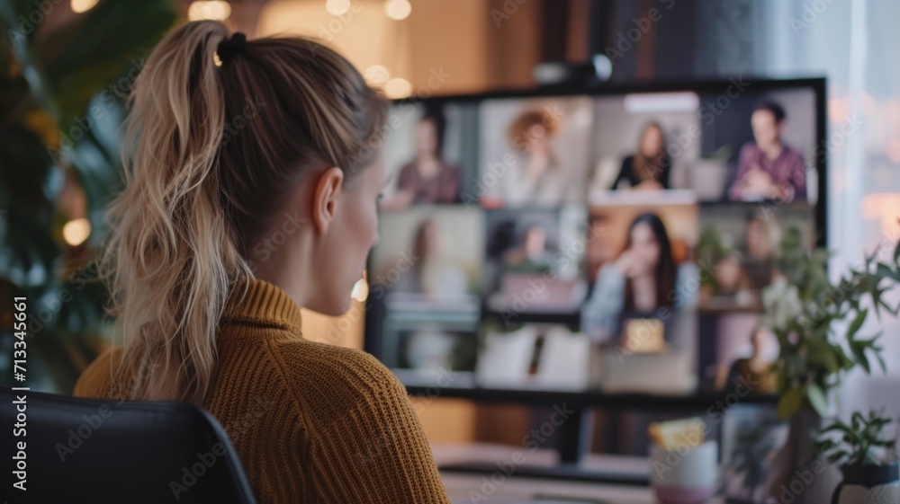 seamless remote work where diverse people connect through screens to ...