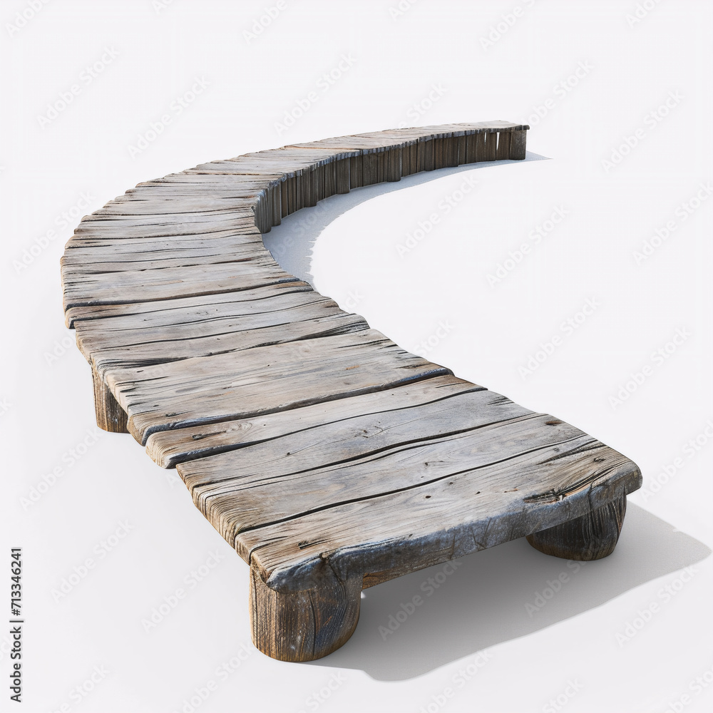 3D Model of a Wooden Curved Bench in a White Background Illustration ...