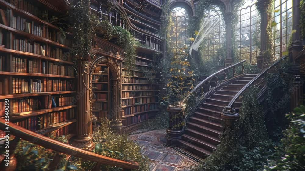 library with books that contain entire worlds within their pages ...