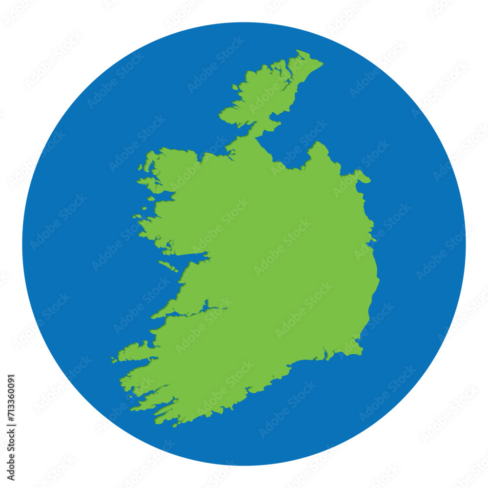 Ireland map. Map of Ireland in green color in globe design with blue ...