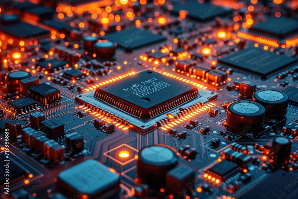 Processor on a motherboard, electronic chip. Processeur sur une carte ...