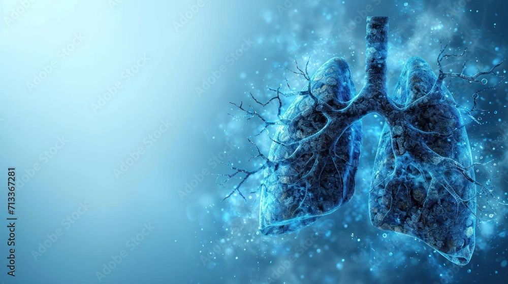 a computer generated image of a human lungs in blue and white colors ...