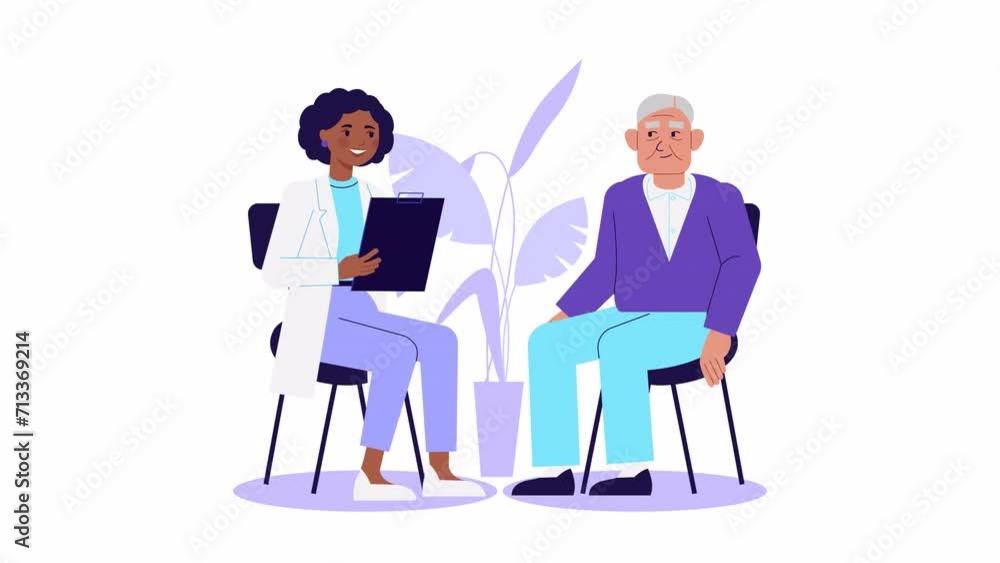 Vidéo Stock Elderly patient visiting doctor, character animation ...