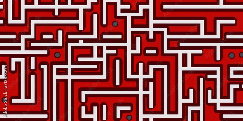 Random maze generator in the style of Jordn Grimmer, flat vector, red ...