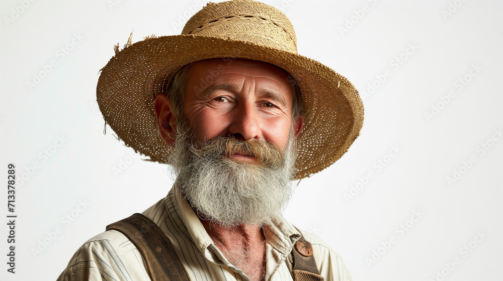 Portrait photograph of male farmer looking at the camera. Wearing ...
