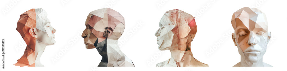 set of head, male head collage paper texture cutout, Rose gold, Bold ...