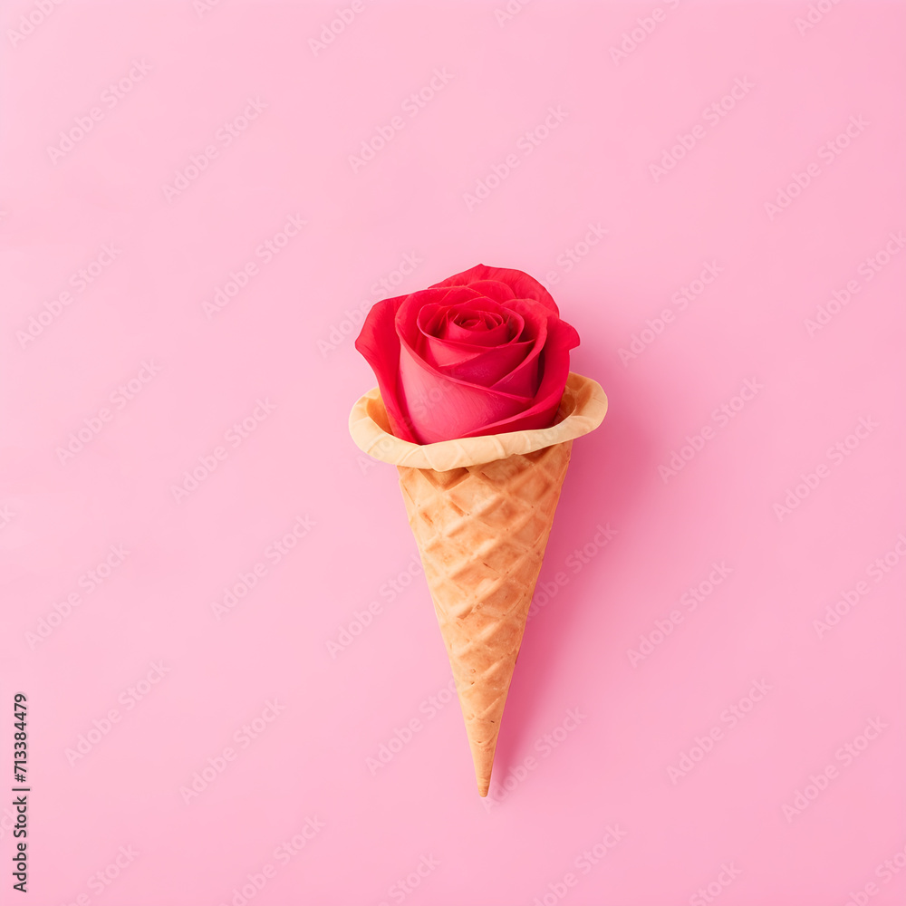 red rose ice cream cone On a bright pink background Stock Photo | Adobe ...