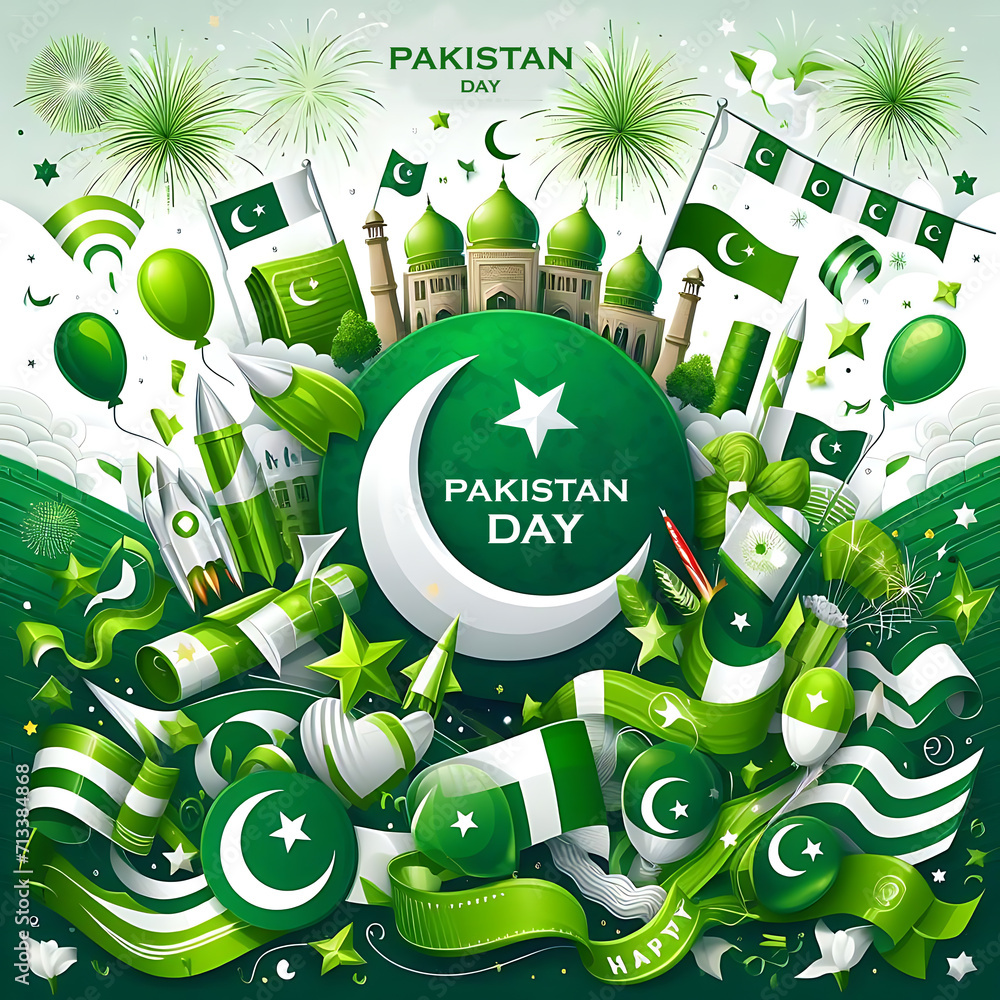 Pakistan day illustration with flags, 23rd march Pakistan day poster ...