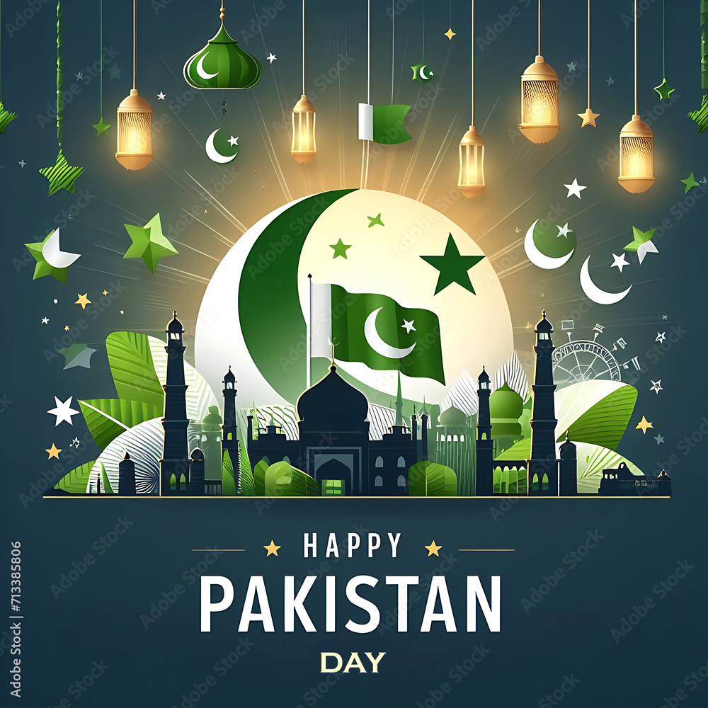 Pakistan day illustration with flags, 23rd march Pakistan day poster ...